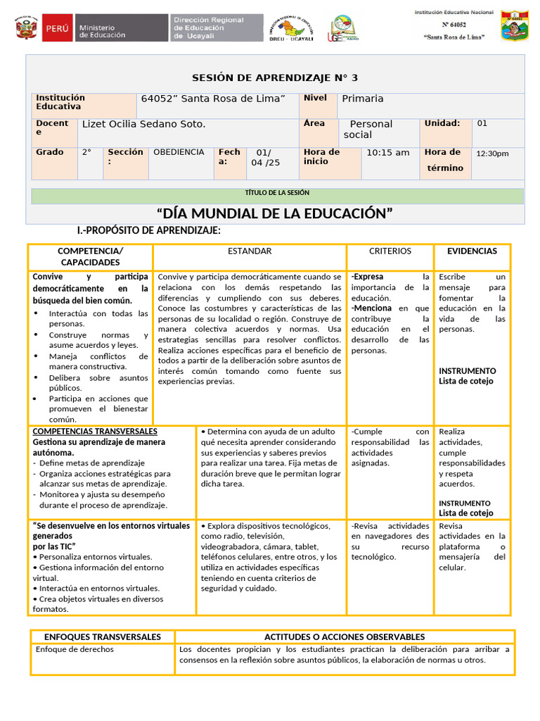 Sesión de Aprendizaje #3 P.S | PDF | Aprendizaje | Maestros