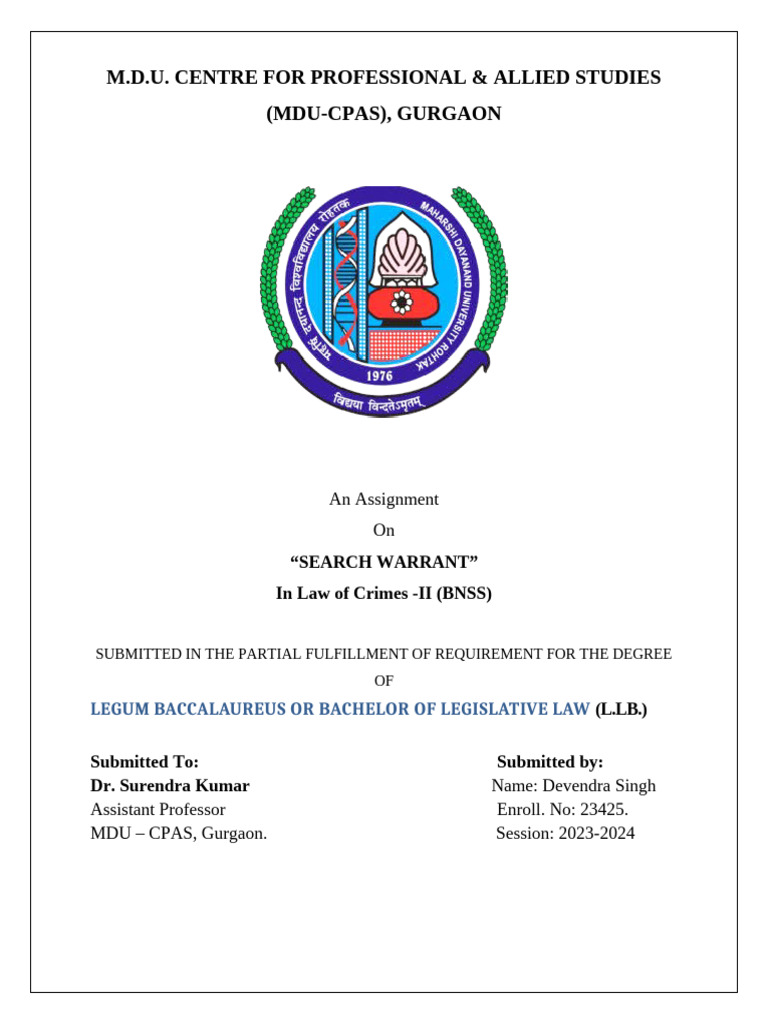 CPAS Project Cover Page Law of Crimes - BNSS | PDF