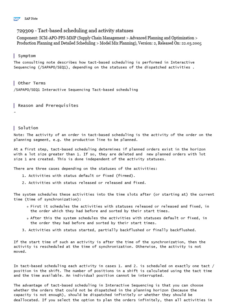PPDS OSS Takt Based Scheduling and Activity Statuses | PDF | Computer ...