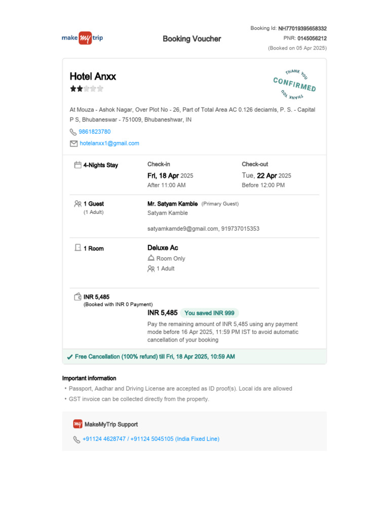 Booking Confirmation Voucher-1 | PDF