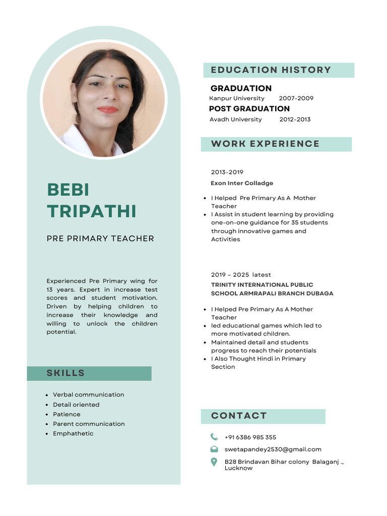 White Blue Modern Simple Elementary School Teacher Resume | PDF