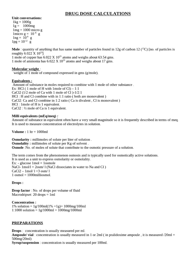 PH.2.4 Drug Dose Calculation CBME | PDF | Mole (Unit)