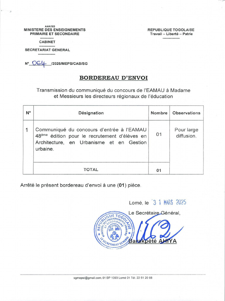 Concours EAMAU 2025 | PDF