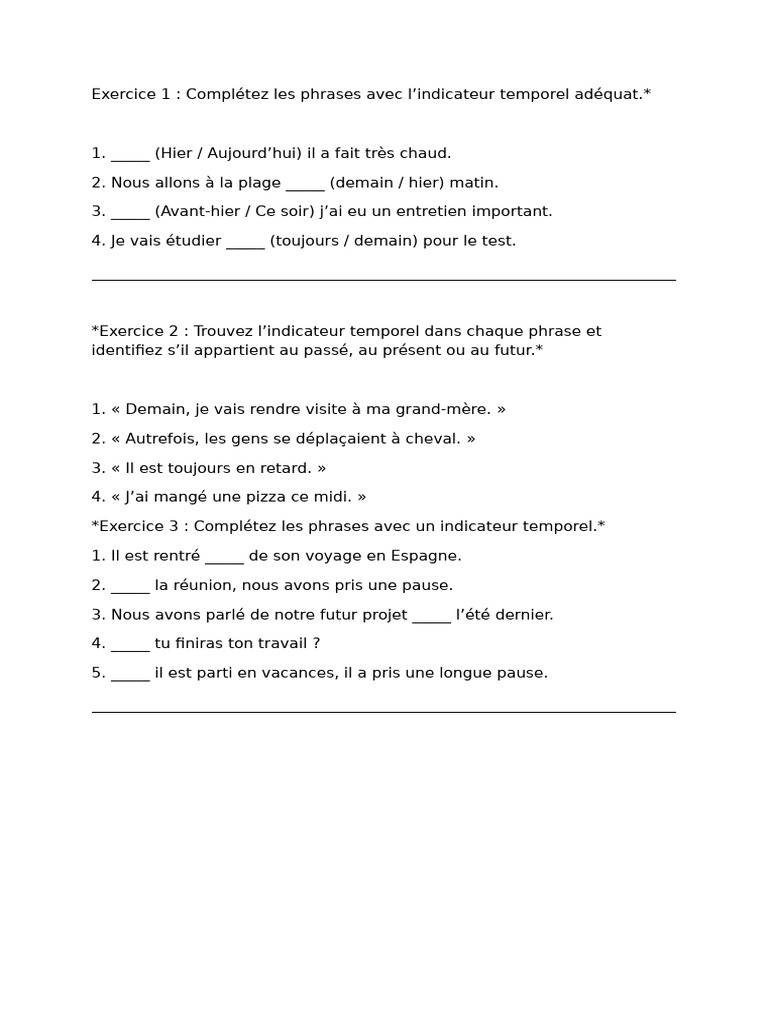 Exercices sur les indicateurs temporels | PDF