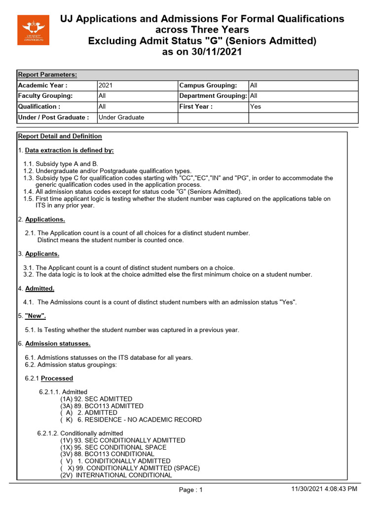 Uj Student Applications and Admissions For Formal Qualifications Nov ...