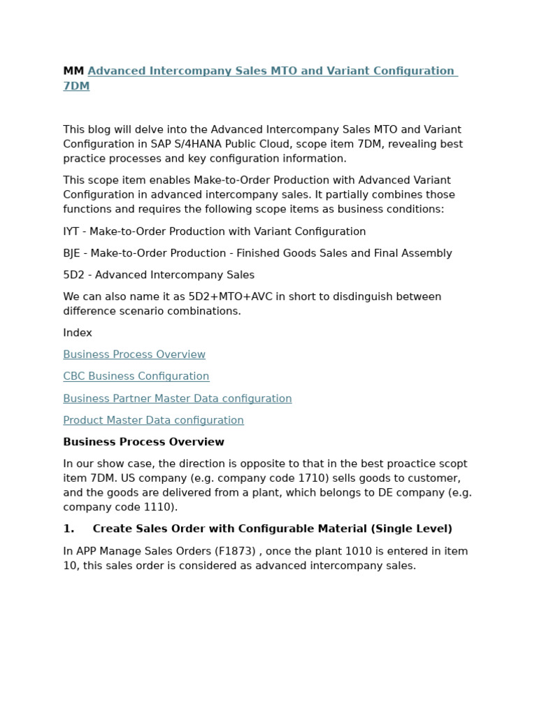 MM Advanced Intercompany Sales MTO and Variant Configuration 7DM | PDF | Information Technology ...