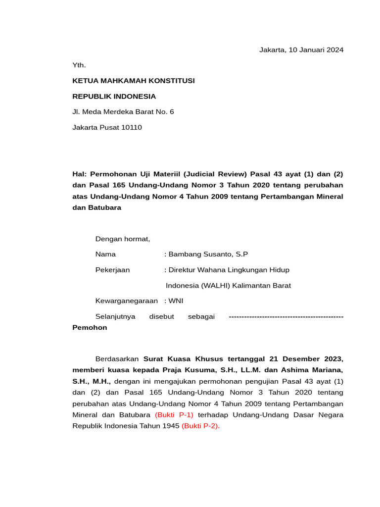 Surat Permohonan Pemohon h1 Fix Kato Miki | PDF