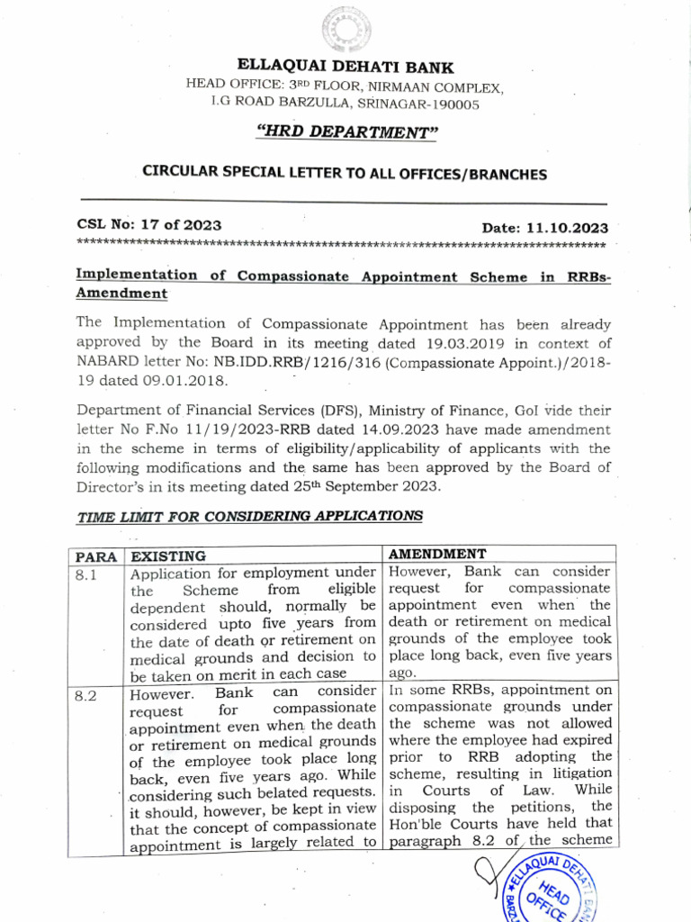 CSL No 17 of 2023 Compassionate Appointment Amendment | PDF