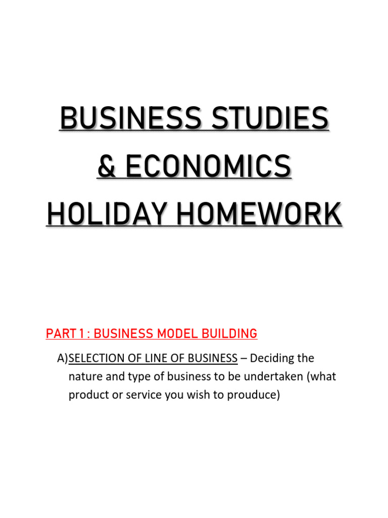 Class 11 Business Studies and Economics Holiday Homework 22052024 ...