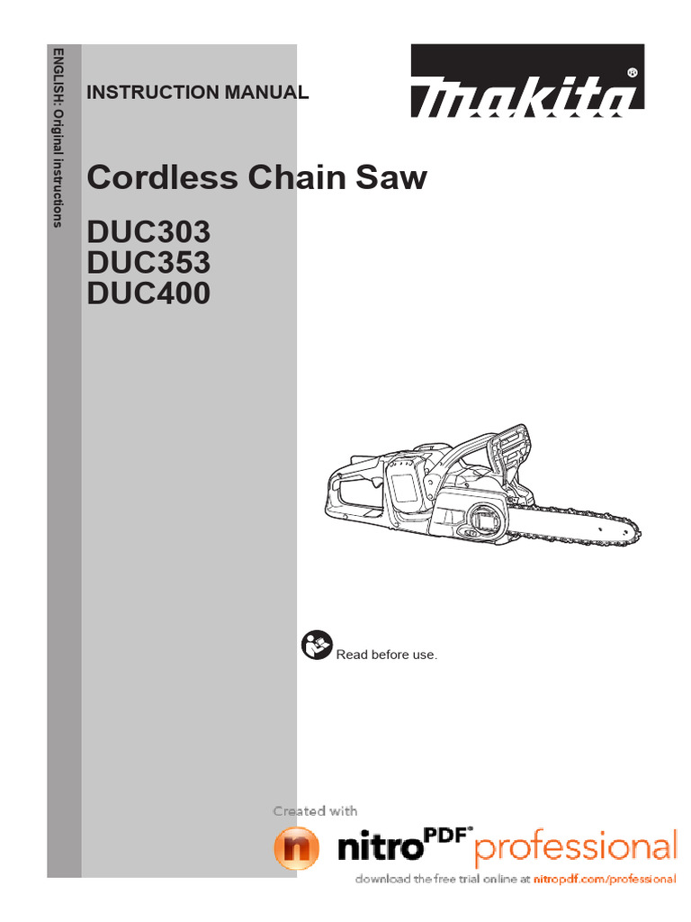 Makita DUC353 Cordless Chain Saw Manual | PDF | Trigger (Firearms ...