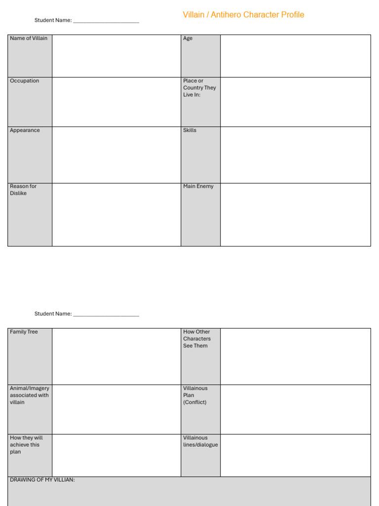 Villain Character Profile Template | PDF
