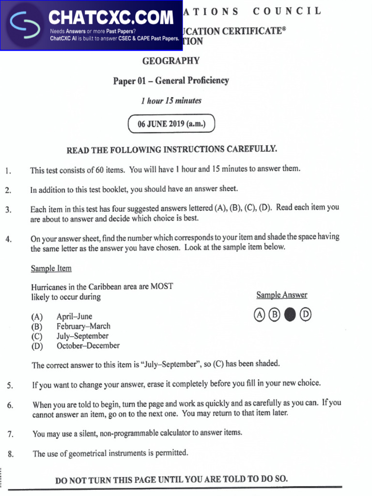 CSEC Geography P1 2019 | PDF