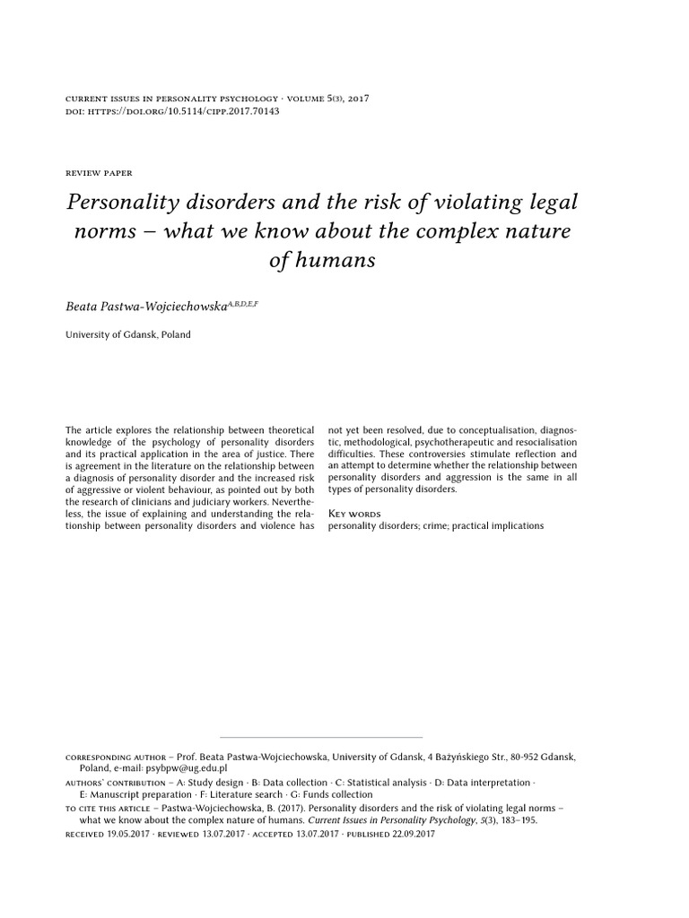Personality Disorders and The Risk of Violating Legal Norms - What We ...