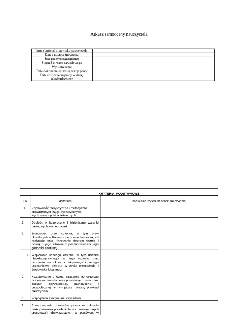 Arkusz samooceny (1) | PDF