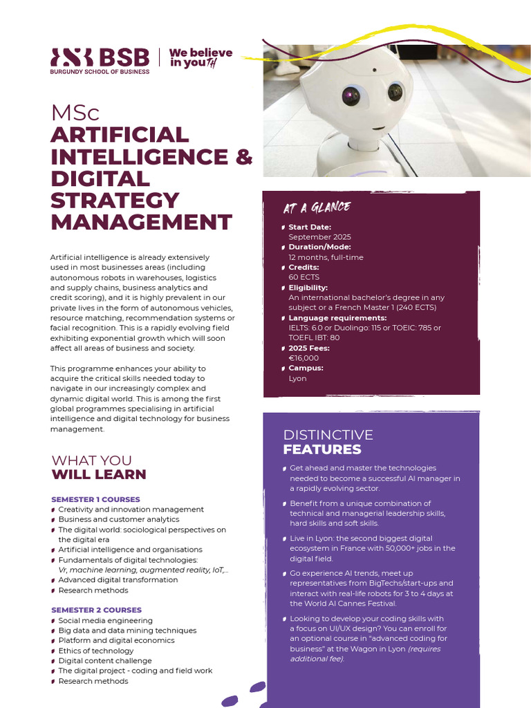 MSc Artificial Intelligence Digital Technology Management | PDF ...