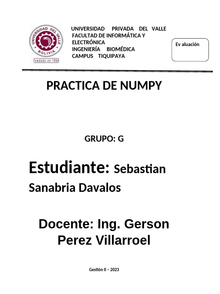 PRACTICA DE NUMPY Sebastian Sanabria | PDF