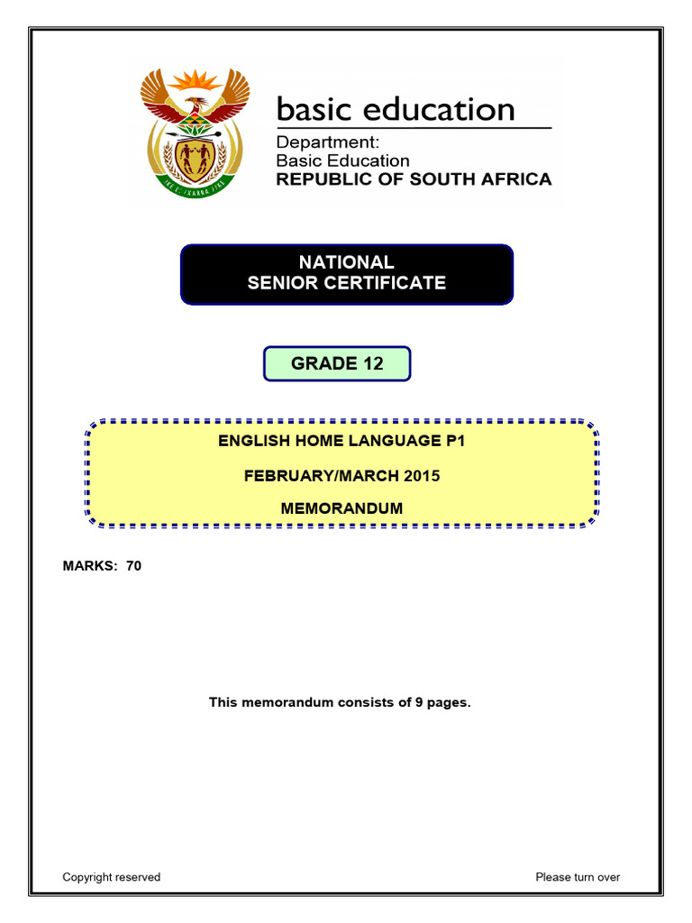 Grade 12 English Home Language Memorandum | PDF | Nonverbal ...