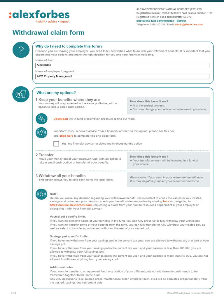 Withdrawal Claim Form - AFRF | PDF | Taxes | Retirement