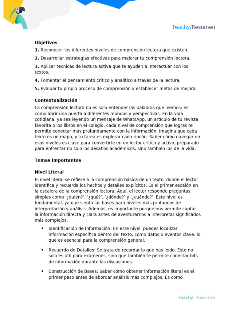 Resumen de Estrategias de Comprension Lectora | PDF | Comprensión ...