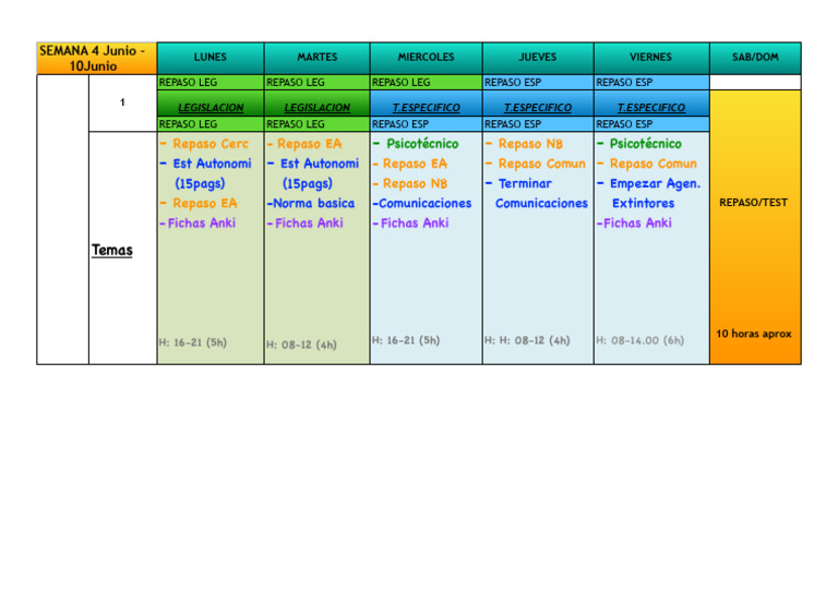 Planificacion Semanal 4-10 Junio | PDF