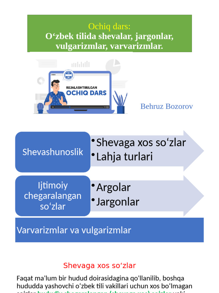 Ochiq Dars.o Zbek Tilida Shevalar, Jargonlar | PDF