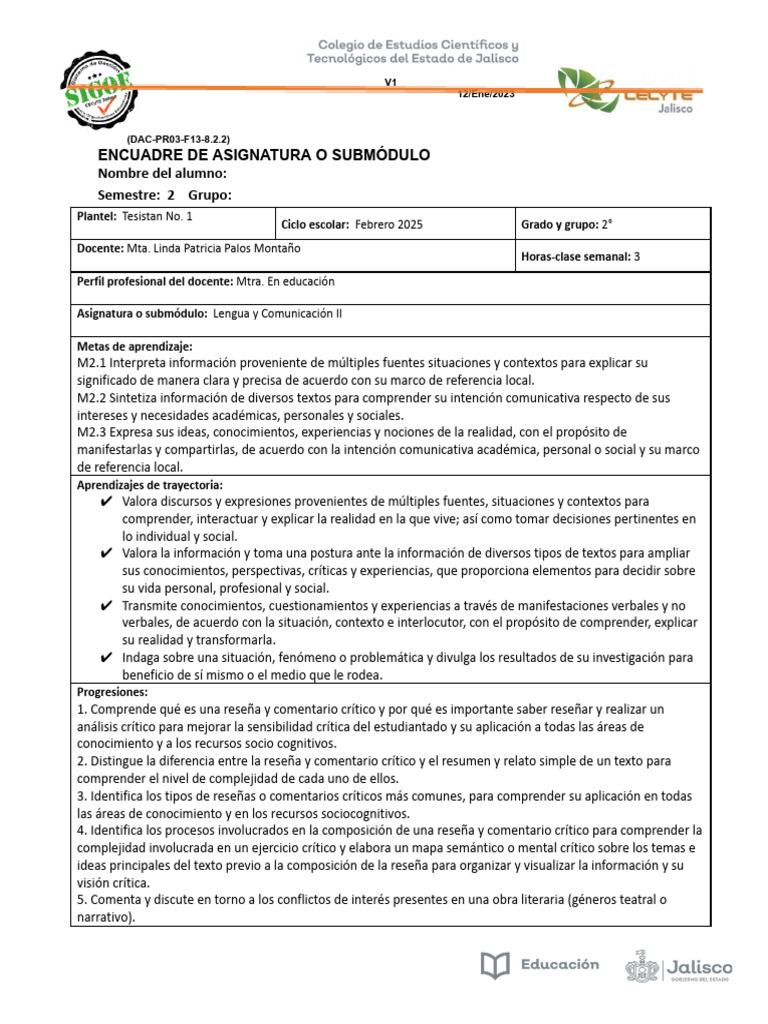 Q) Encuadre de Asignatura (DAC-PR03-F13-8.2.2) (1) (1) .Docx-1 | PDF | Maestros | Ciencia cognitiva