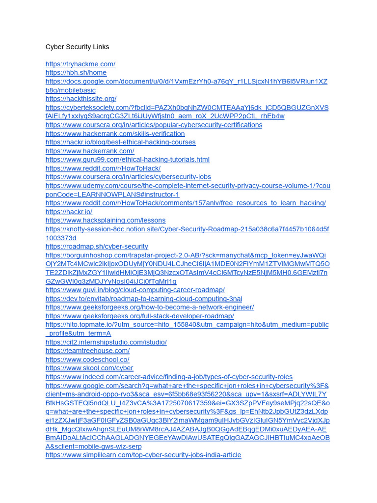 Cyber Security Chrome Bookmark Links | PDF