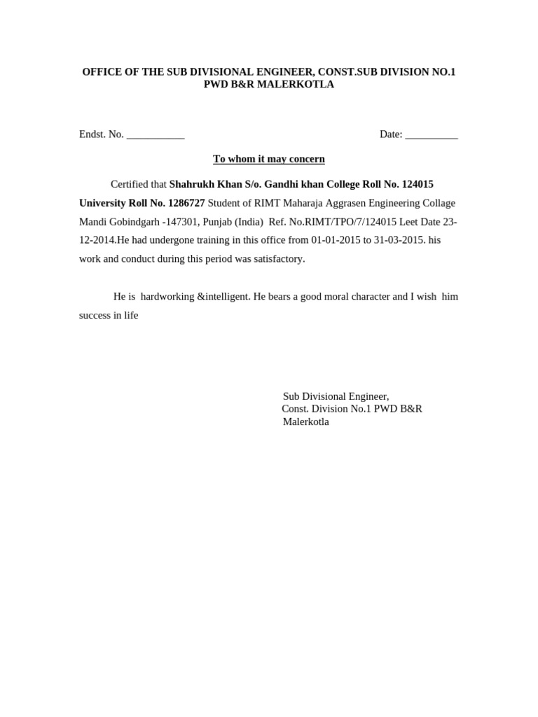 Office of The Sub Divisional Engineer | PDF