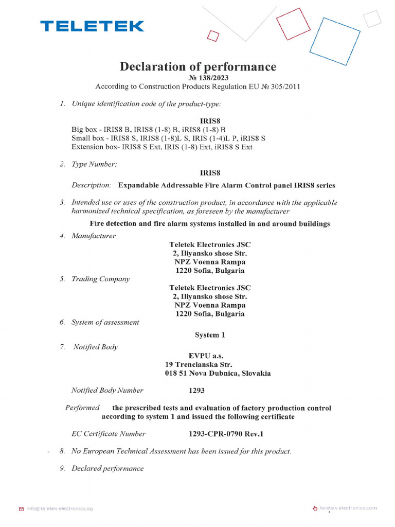 DoP IRIS8 - EN Eiveyu | PDF