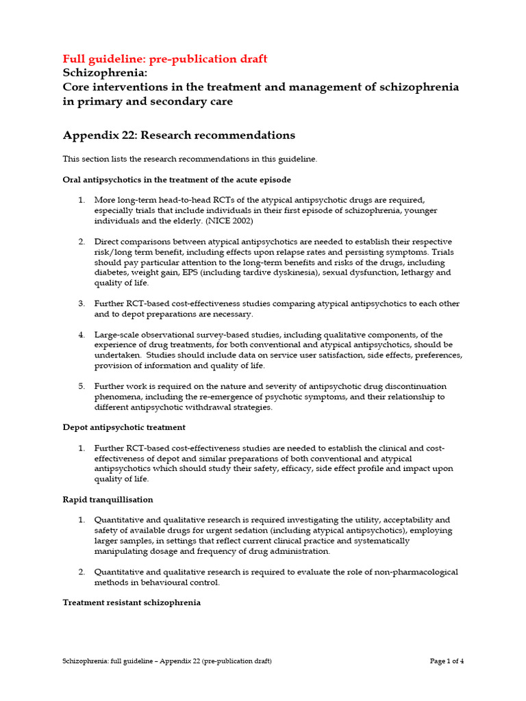 CG1 Fullguidelineappendix 22 | PDF | Antipsychotic | Atypical Antipsychotic