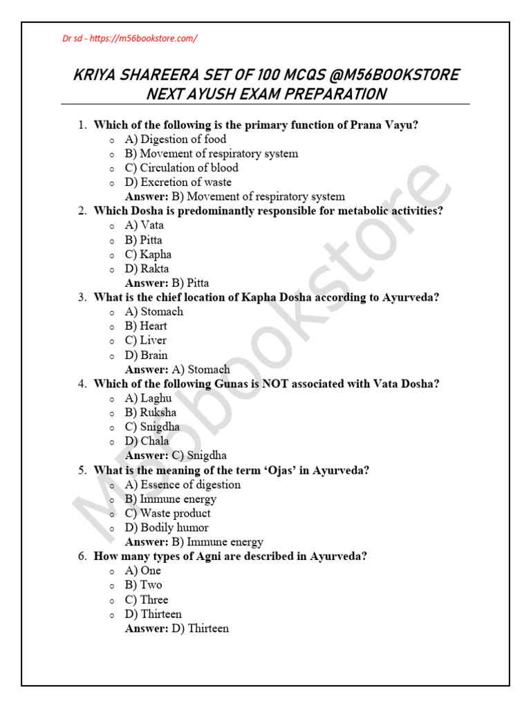 Kriya Shareera Set of 100 Mcqs @m56bookstore Next Ayush Exam ...