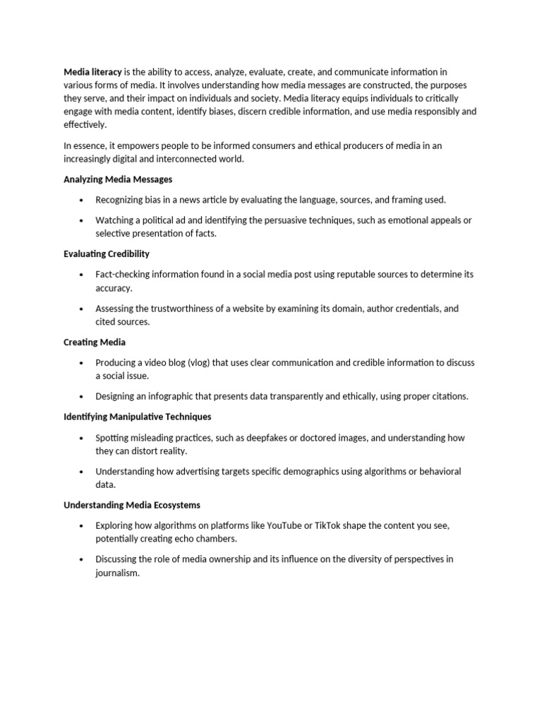 Understanding Media Literacy Skills | PDF