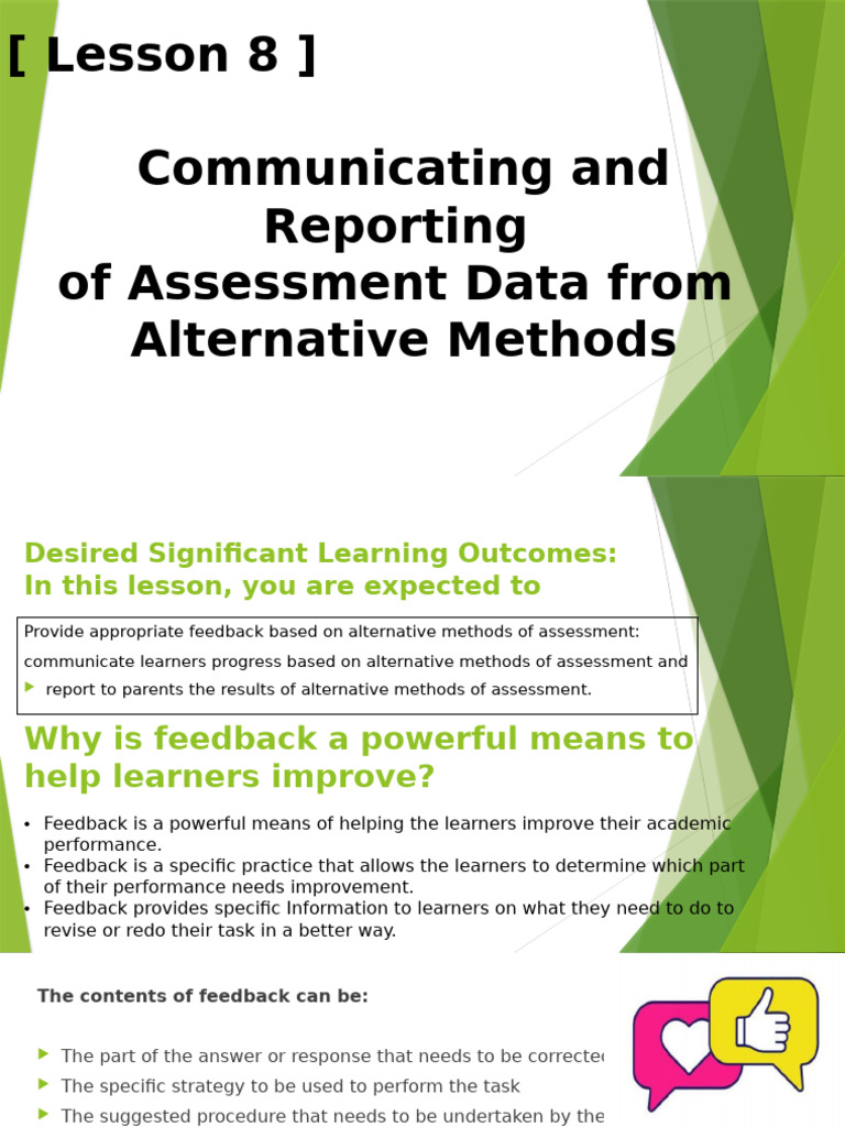 LESSON 8 Communicating and Reporting of Assessment Data From Alternative Methods | PDF ...