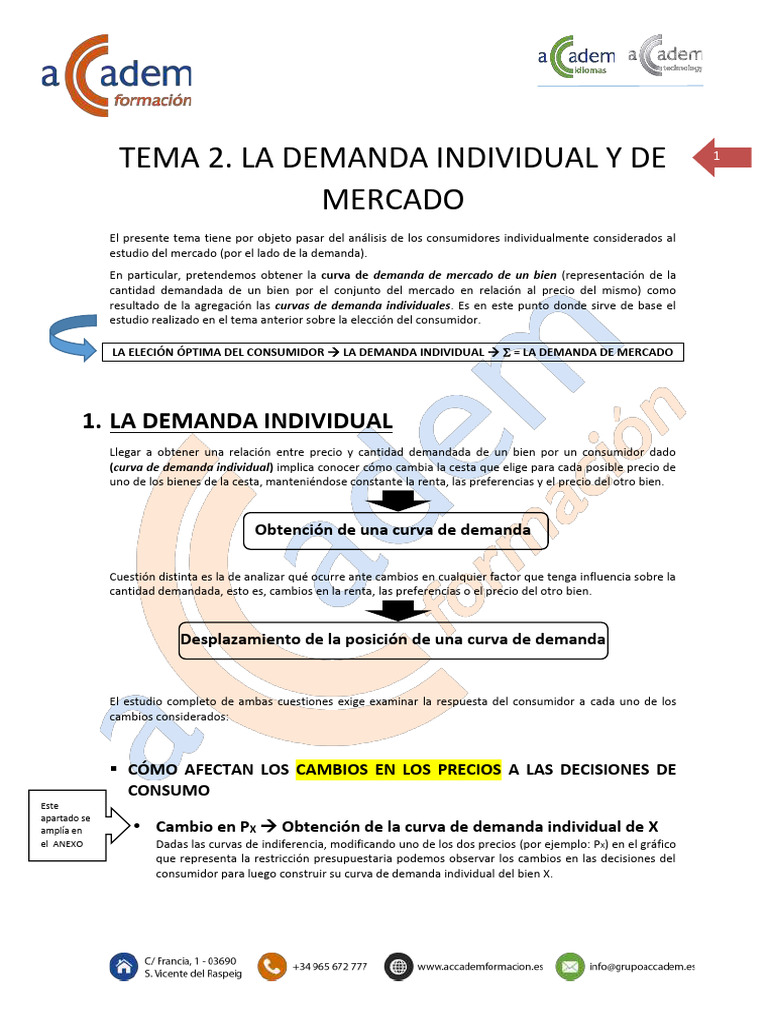 Demanda Individual y de Mercado: Análisis Económico | PDF | Curva de ...