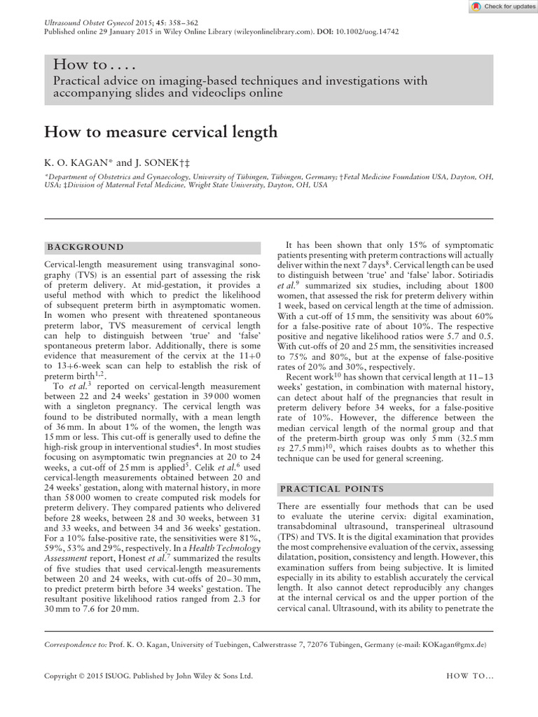 Ultrasound in Obstet Gyne - 2015 - Kagan - How To Measure Cervical ...