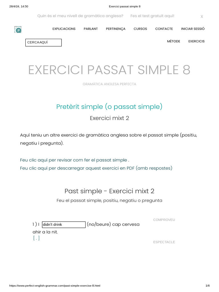 Exercici Passat Simple 8 | PDF