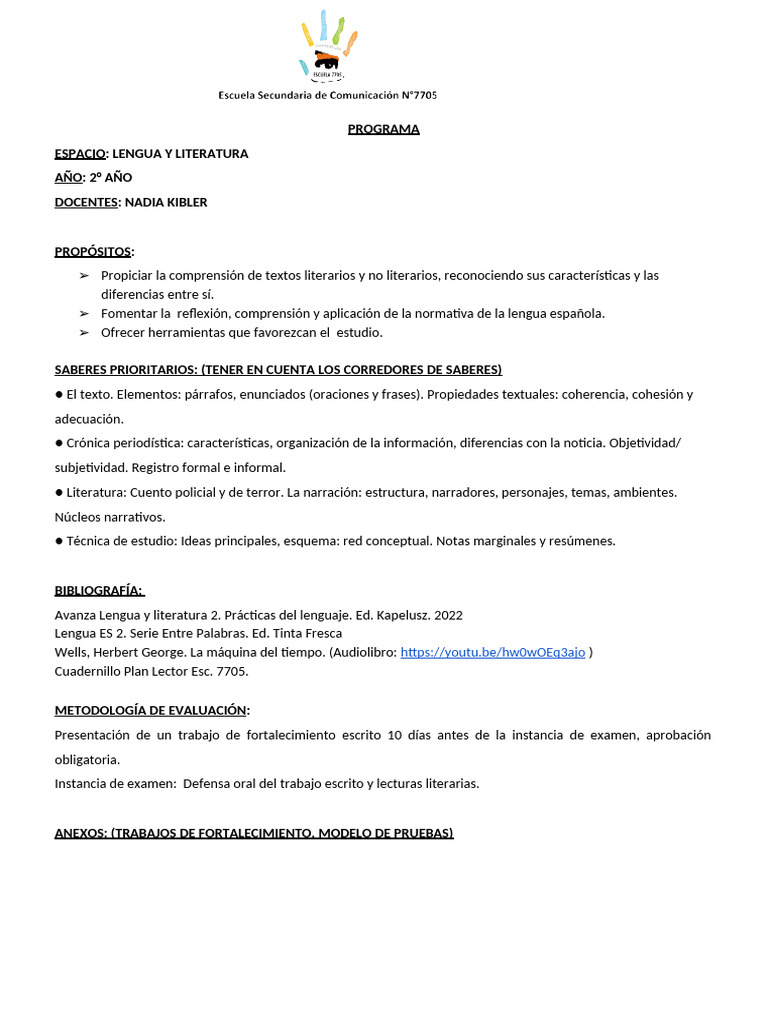 Lengua - Programa 2do Año | PDF