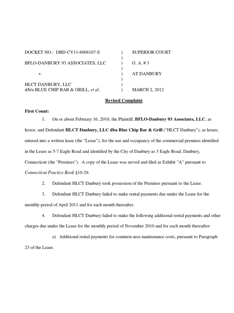 Revised Complaint First Count:: Connecticut Practice Book | PDF | Lease ...