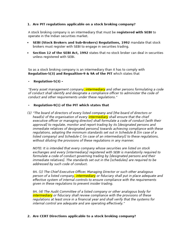 Stock Broking Company- Regulations | PDF | Stockbroker | Securities ...