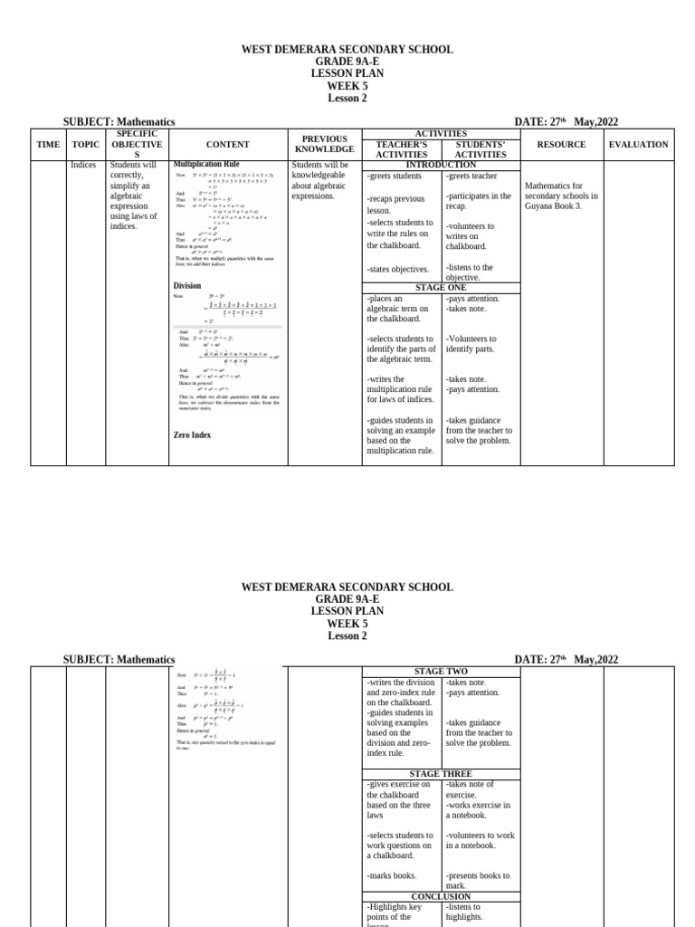 week 5 Lesson 1 (Laws of indices) | PDF | Mathematics | Learning