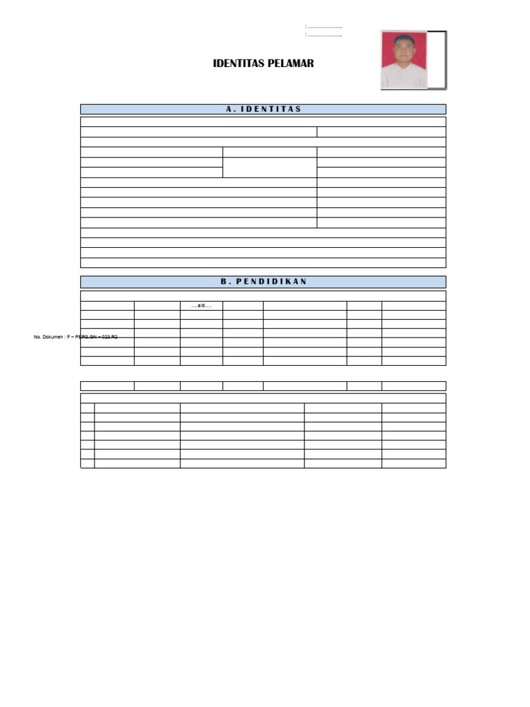 01.form Identitas Pelamar | PDF