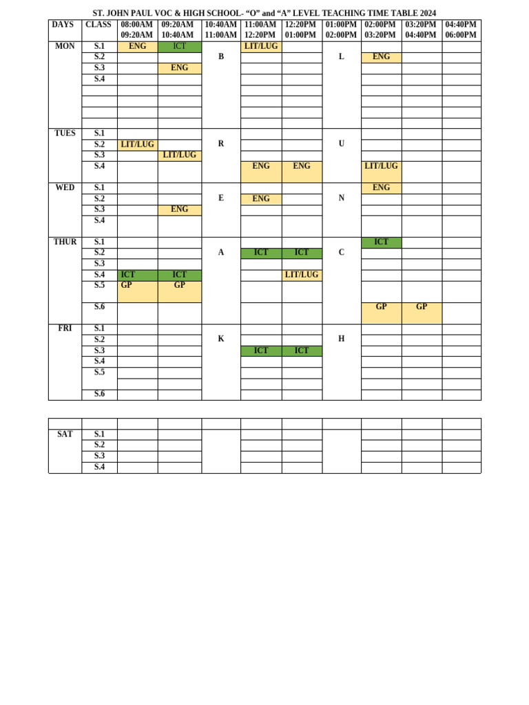 2024 Teaching Timetable Overview | PDF