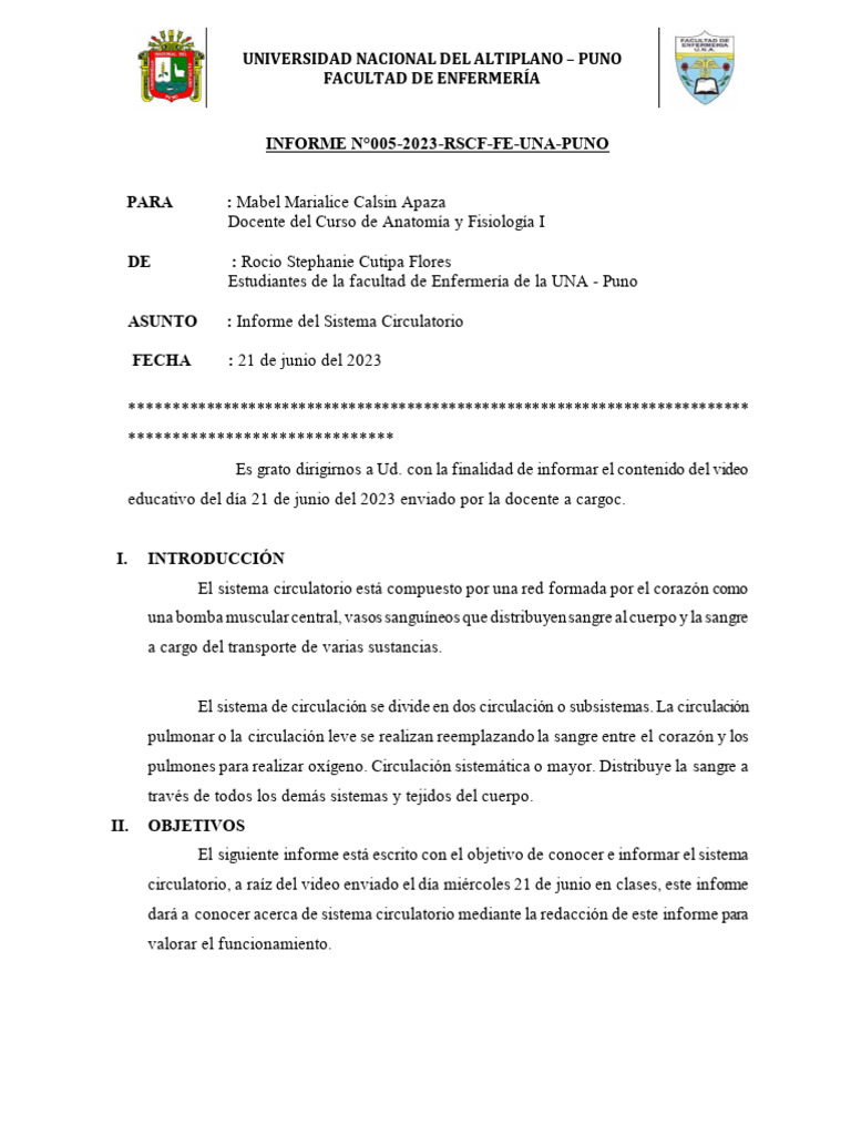 Modelo de informe cardio | PDF | Sistema circulatorio | Corazón