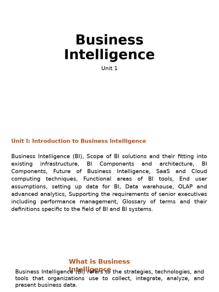 Business Intelligence - Unit 1_upd | PDF | Business Intelligence | Cloud Computing