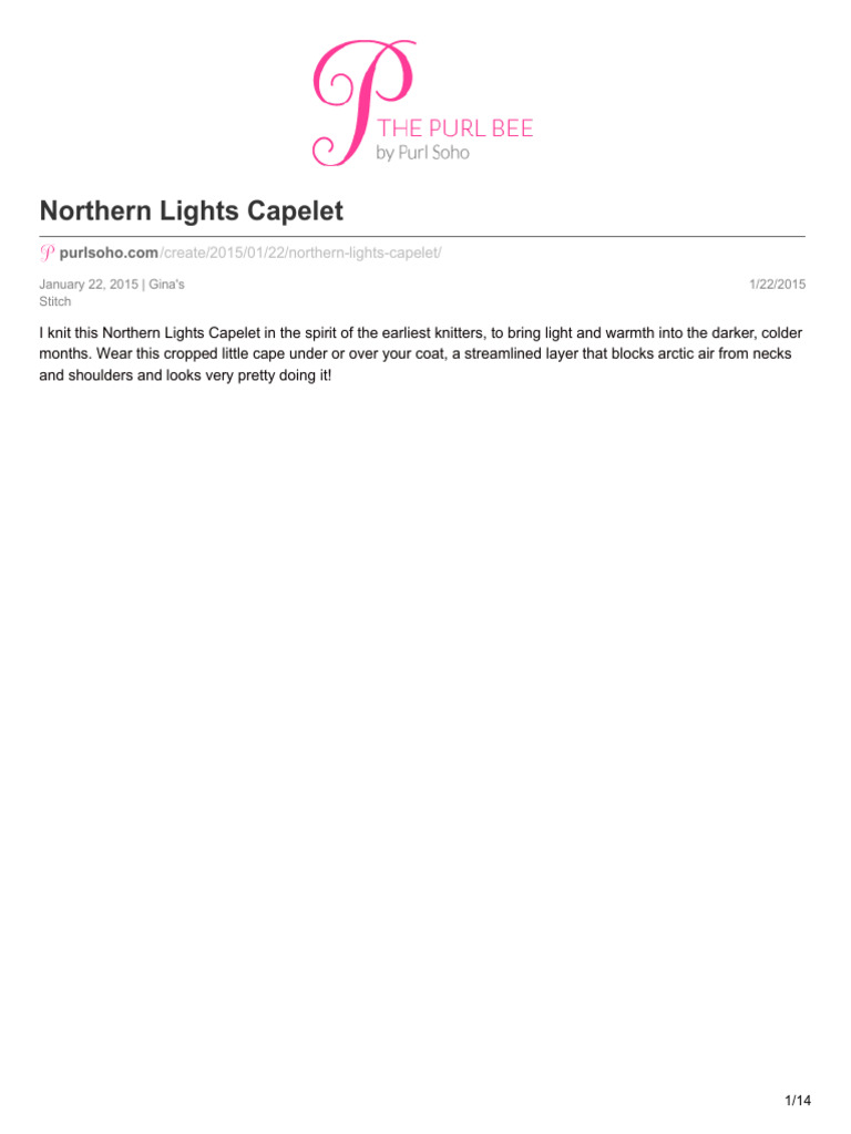 Northern Lights Capelet Knitting Pattern | PDF | Knitting | Knitting Needle