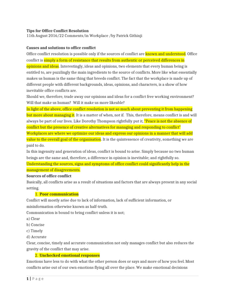 Tips For Office Conflict Resolution | PDF | Extraversion And ...