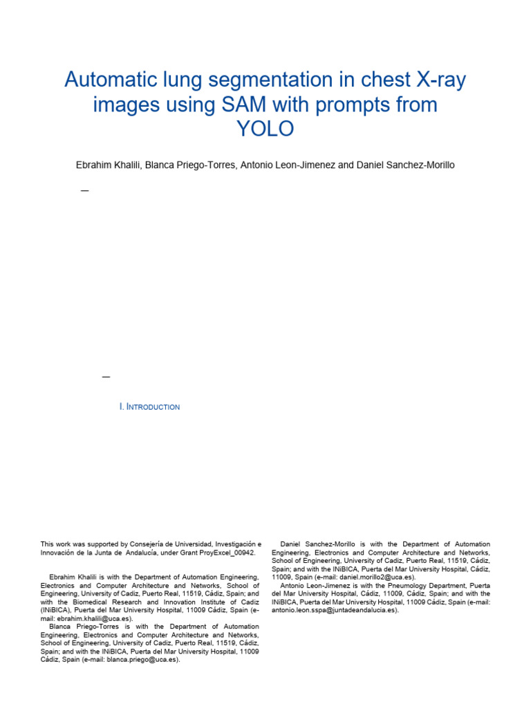 Automatic Lung Segmentation in Chest Xray Images Using SAM With Prompts From YOLO | PDF | Image ...
