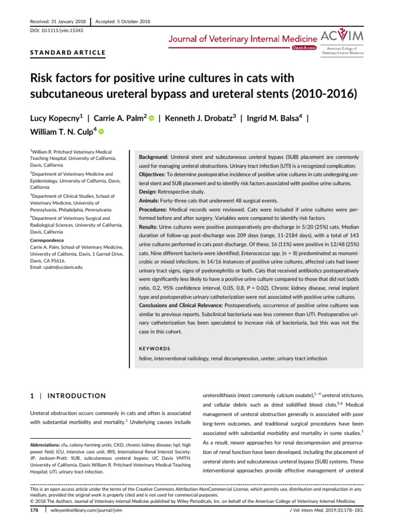 57. Risk Factors for Positive Urine Cultures in Cats With Subcutaneous ...