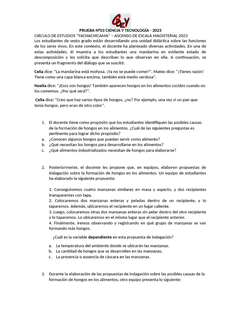 Ciencia y Tecnología 3 - Prueba | PDF | Semilla | Hipótesis