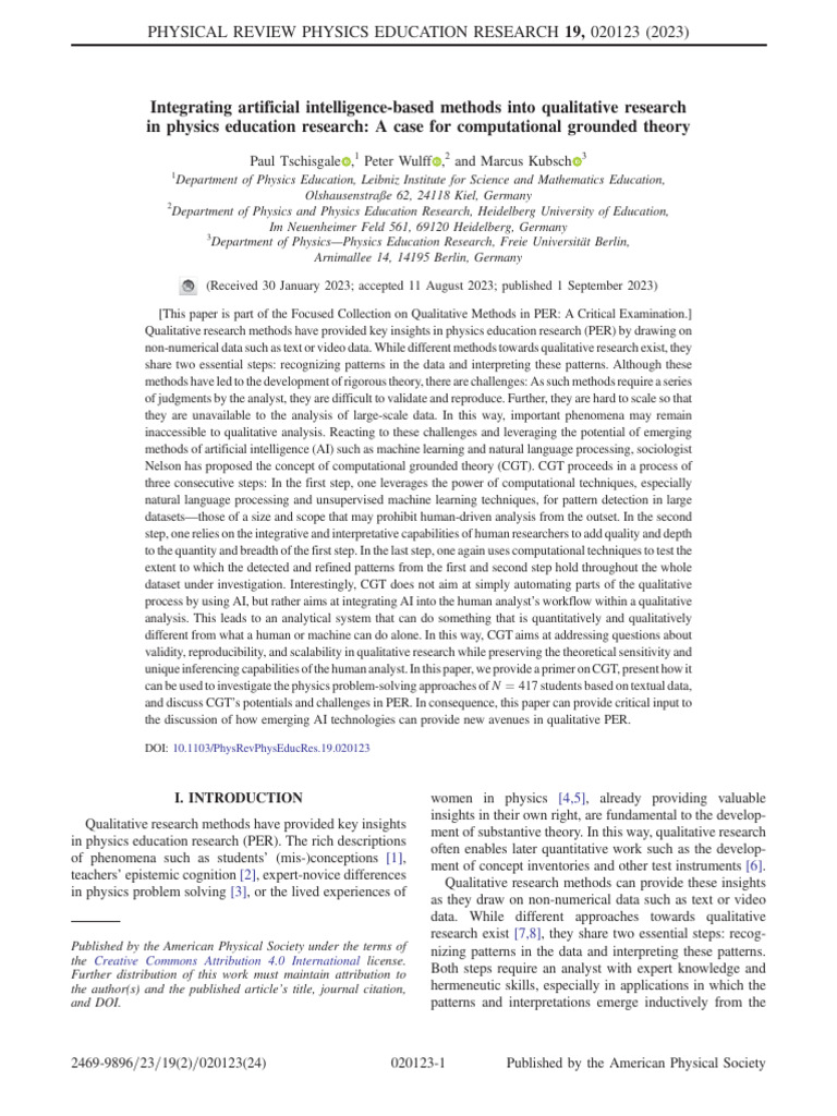 PhysRevPhysEducRes.19.020123 | PDF | Machine Learning | Qualitative Research